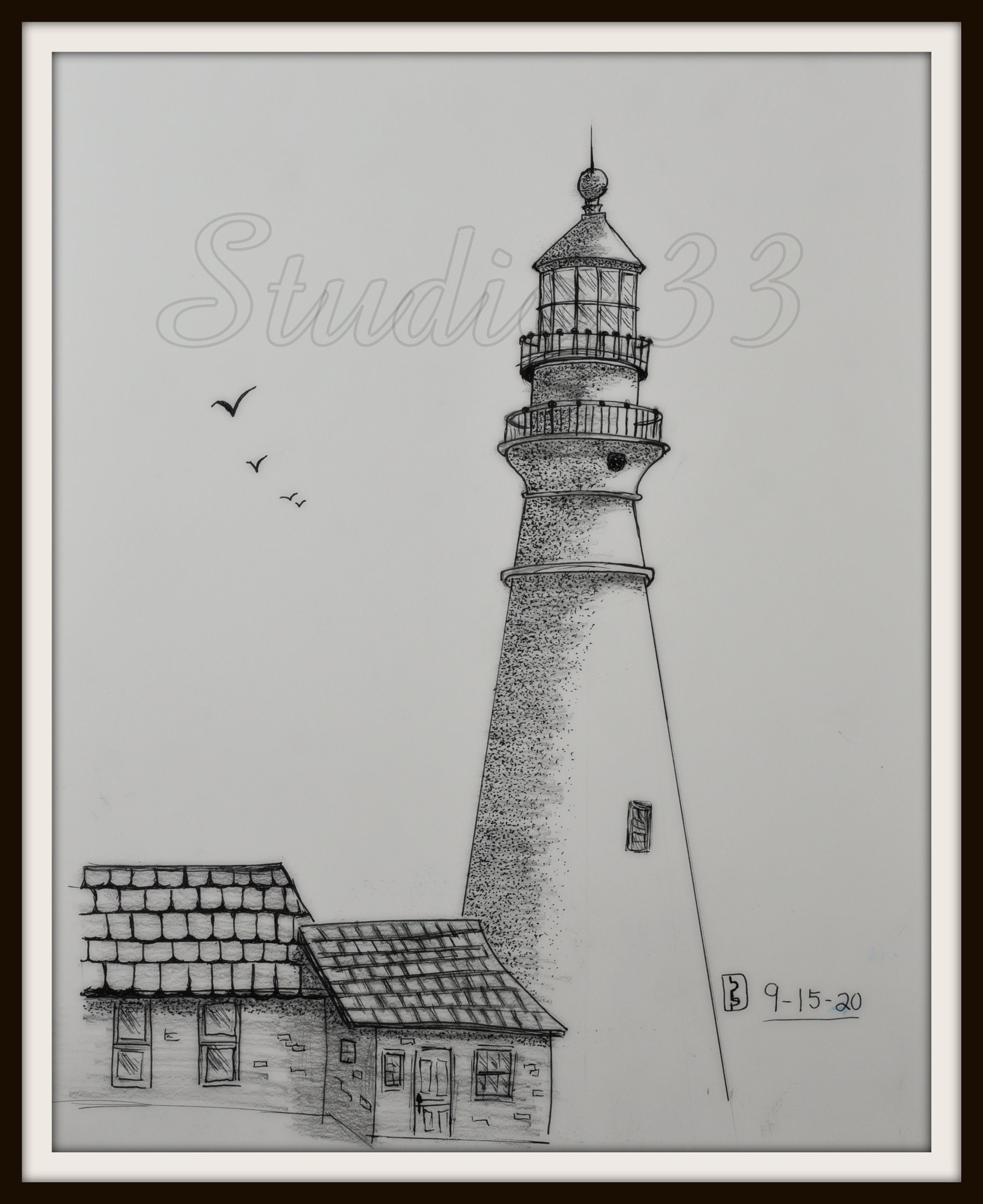 PRINTABLE Lighthouse Pen & Ink Drawing, Seashore Beach Wall Art ...