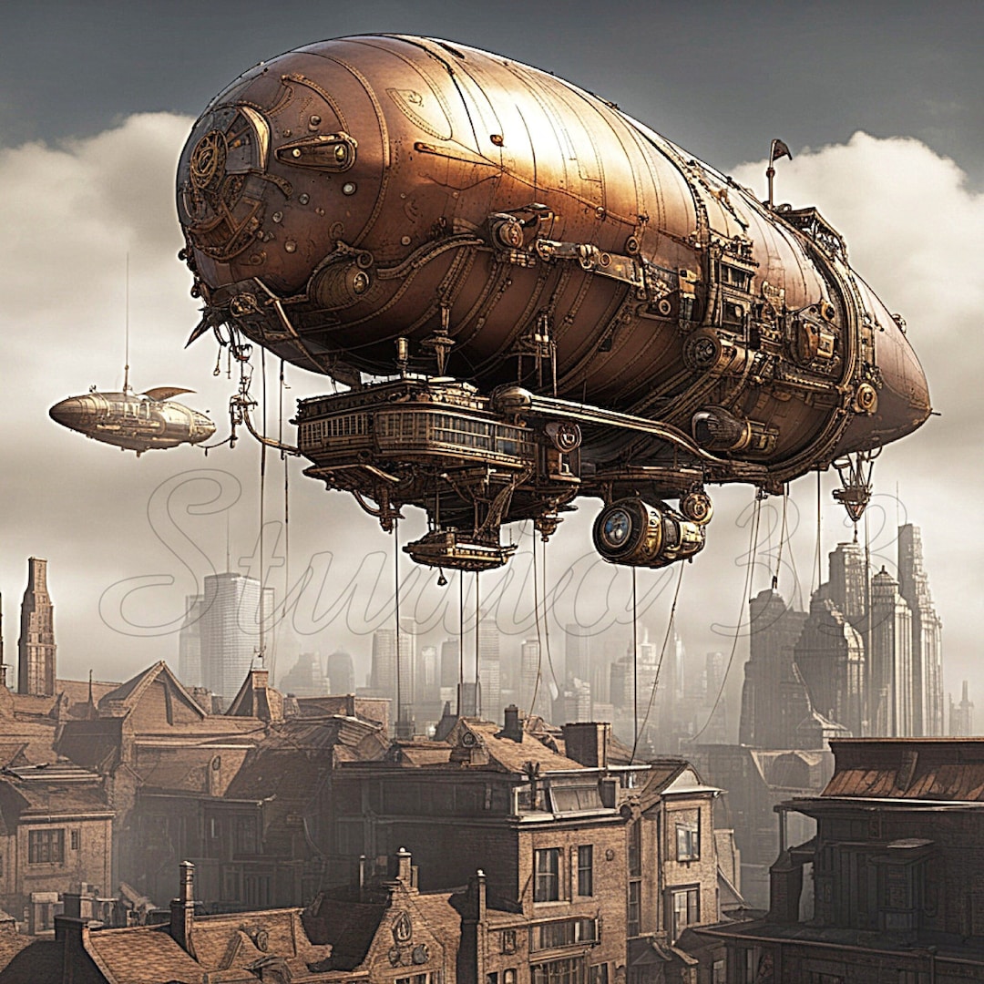 Steampunk Blimp, Downloadable Steampunk Dirigible in Color, Computer Generated Flying Machine ...