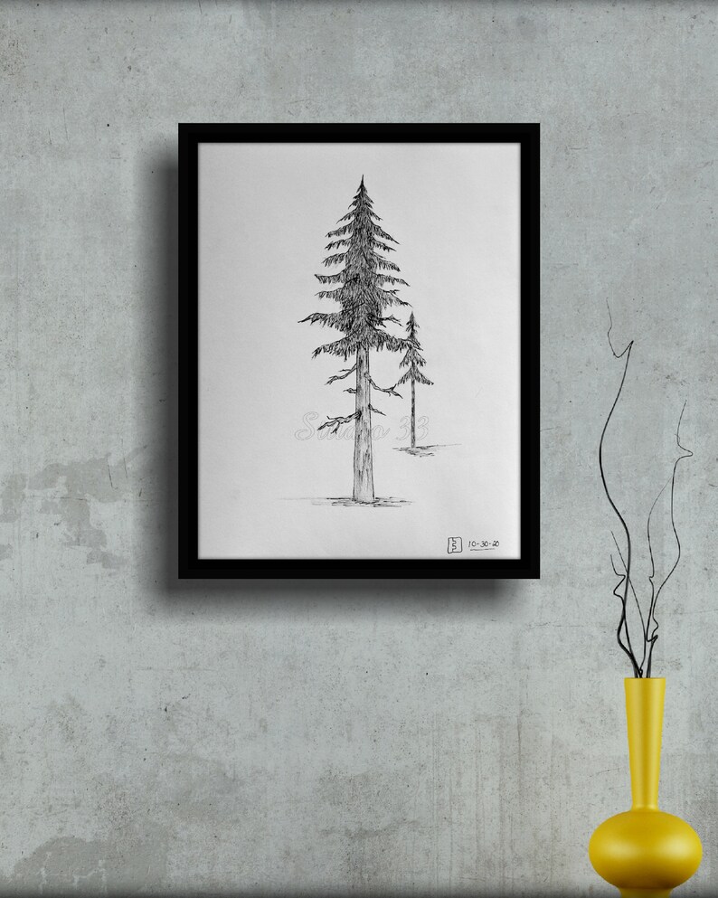 Tall Pine Tree Pen & Ink Printable Drawing, Downloadable Art, Digital ...