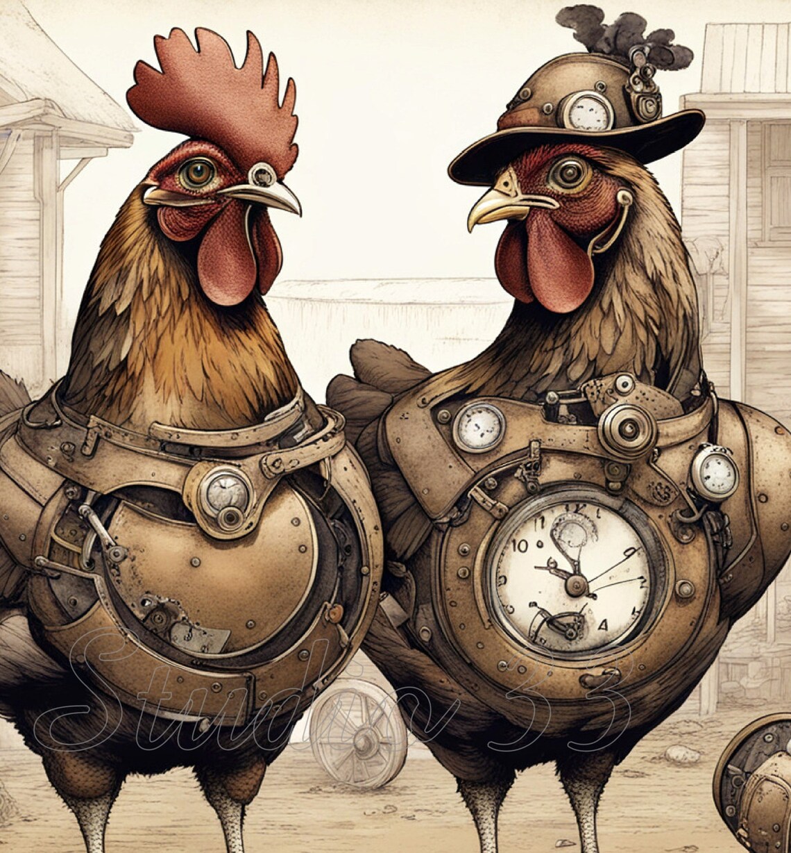 Steampunk Chicken Art, Abstract Art, Abstract Chicken Art, Modern Wall Art, Downloadable Art ...