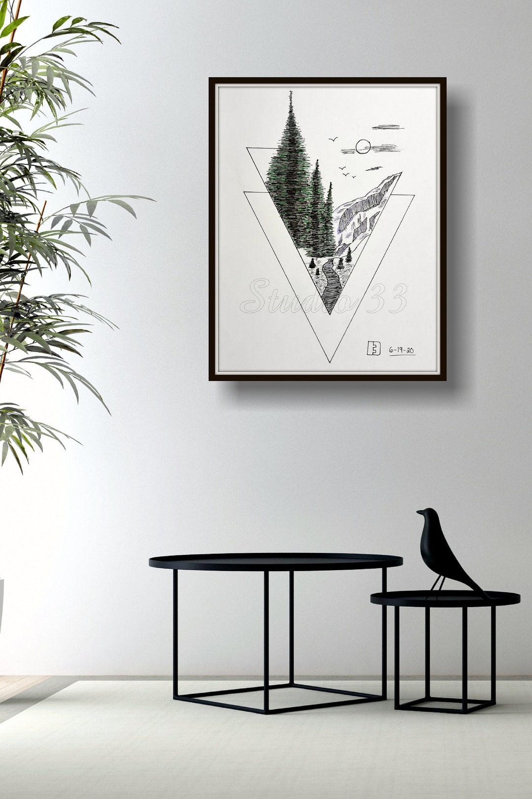 Mountain Landscape, Printable Pen and Ink Drawing, Mountain Valley ...