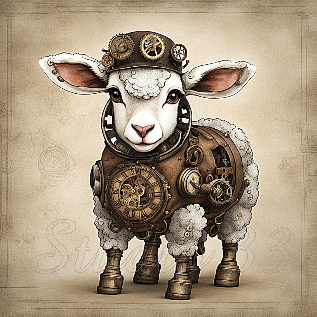 Steampunk Lamb Art, Abstract Art, Abstract Baby Sheep Art, Modern Wall ...