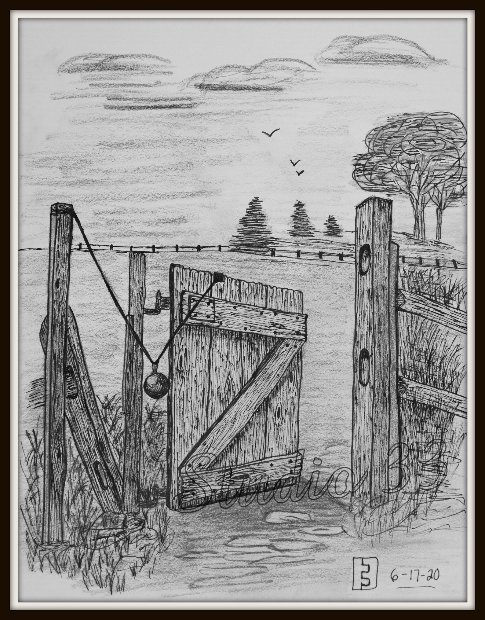 PRINTABLE Rustic Landscape Pen& Ink Drawing, Farm Wall Art, Download ...