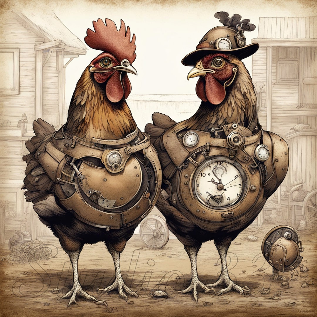 Steampunk Chicken Art, Abstract Art, Abstract Chicken Art, Modern Wall ...