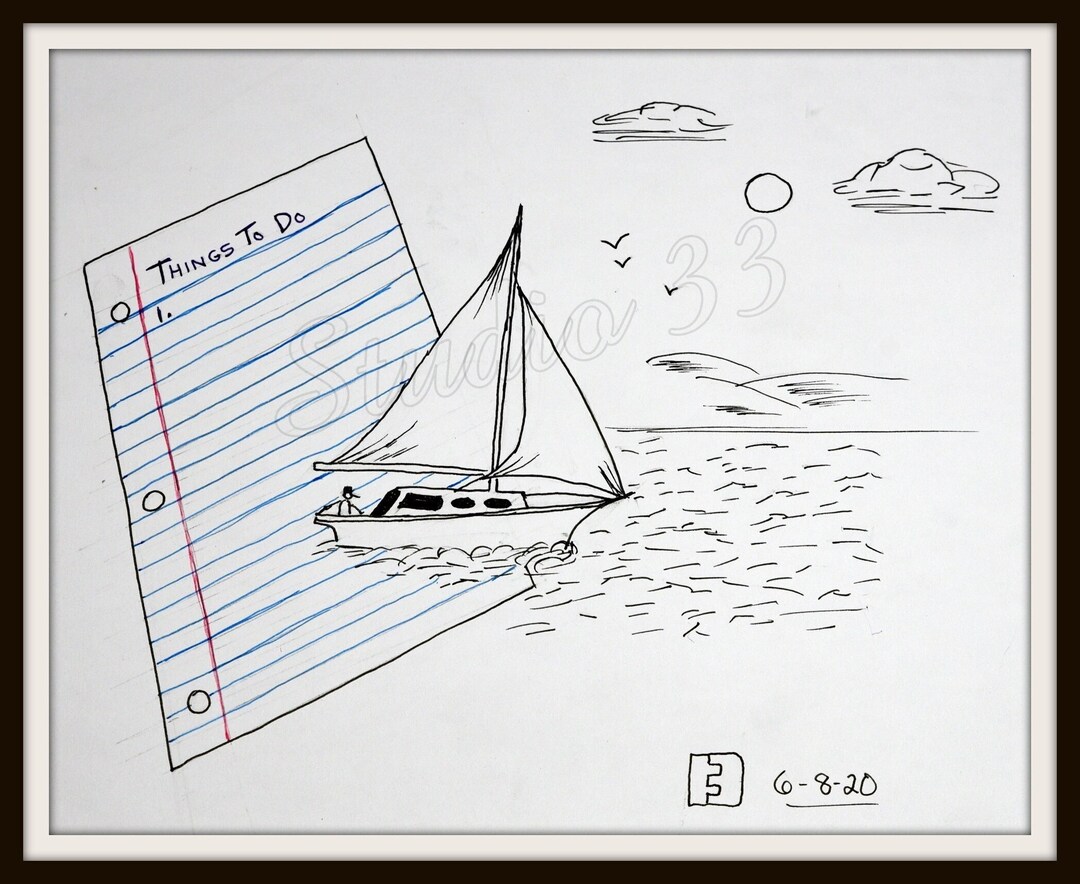 Sailboat Pen & Ink Drawing Art Print, Nautical Wall Decor (digital ...