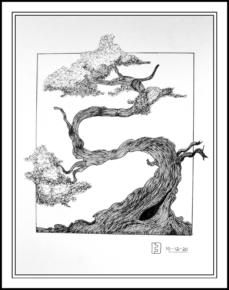 Japanese Bonsai Tree Pen & Ink Sketch, Downloadable Asian Art, Download ...