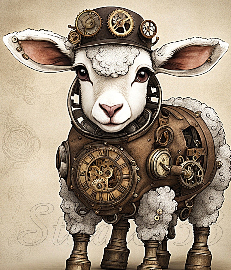 Steampunk Lamb Art, Abstract Art, Abstract Baby Sheep Art, Modern Wall ...