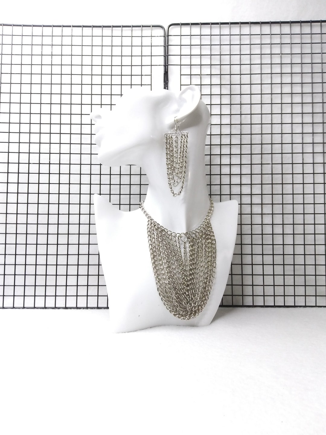 Silver Chain Necklace and Earring Set, Two Piece Jewelry Set, Unique ...