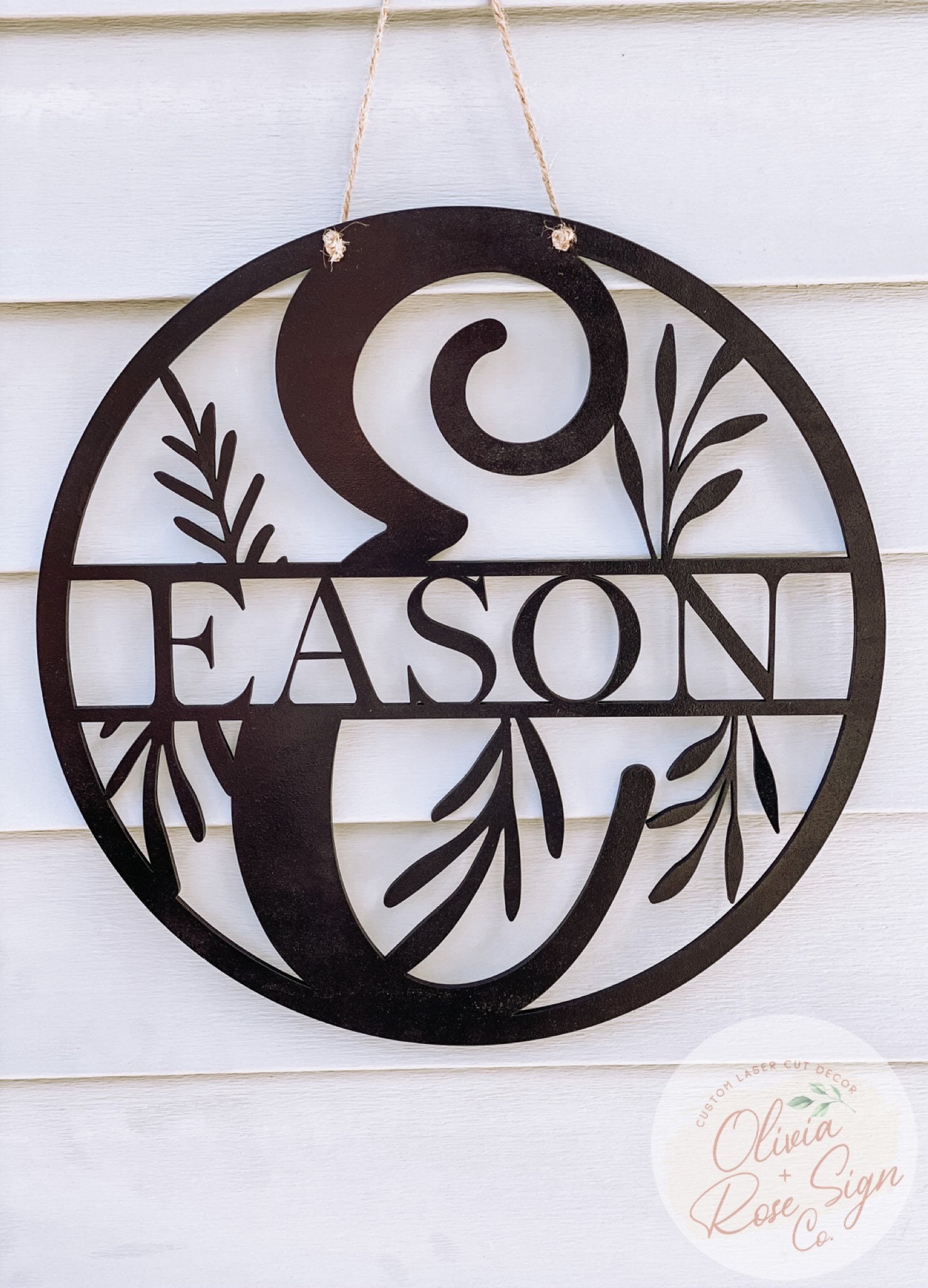 Round Floral Leaf Monogram Door Sign - Etsy UK