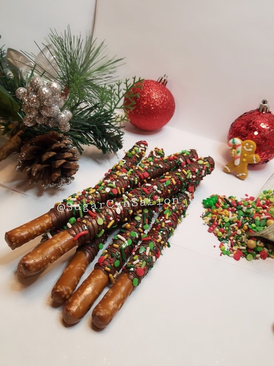 Christmas Themed Chocolate Covered Pretzel Rods Milk Chocolate - Etsy