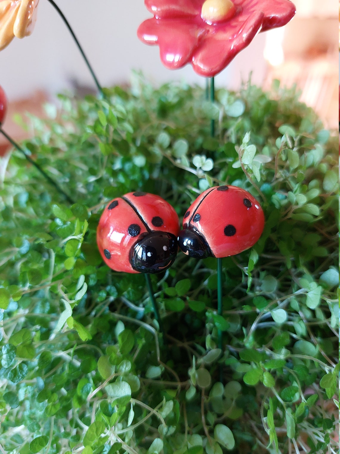 Miniature Ceramic Ladybug on Florist Wire (1 Pc) | Ceramic Ladybug ...