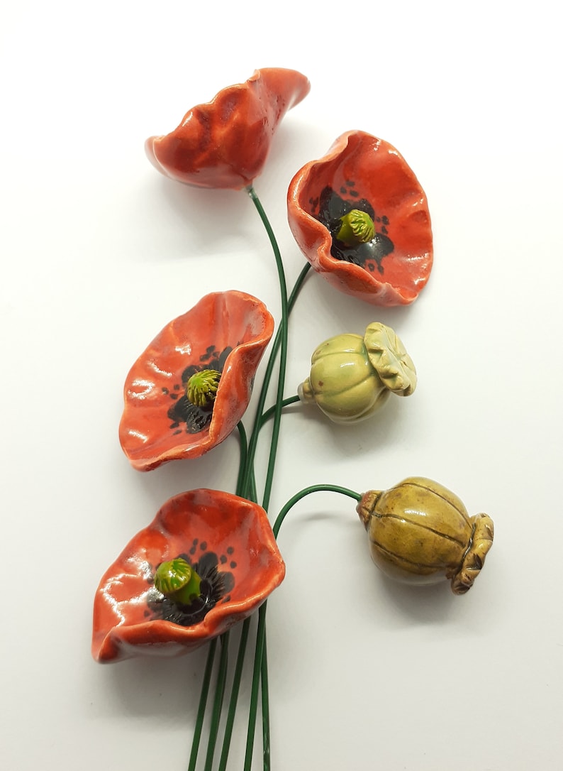 Decorative Ceramic Flowers 1pc Ceramic Poppy and - Etsy UK