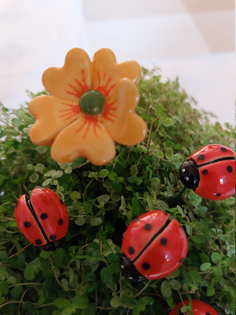 Miniature Ceramic Ladybug on Florist Wire (1 Pc) | Ceramic Ladybug ...
