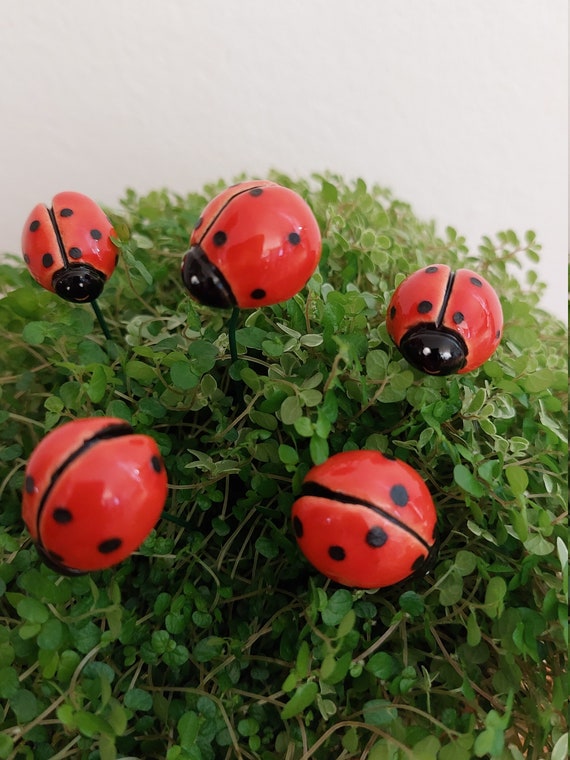 Miniature Ceramic Ladybug on Florist Wire Ceramic - Etsy