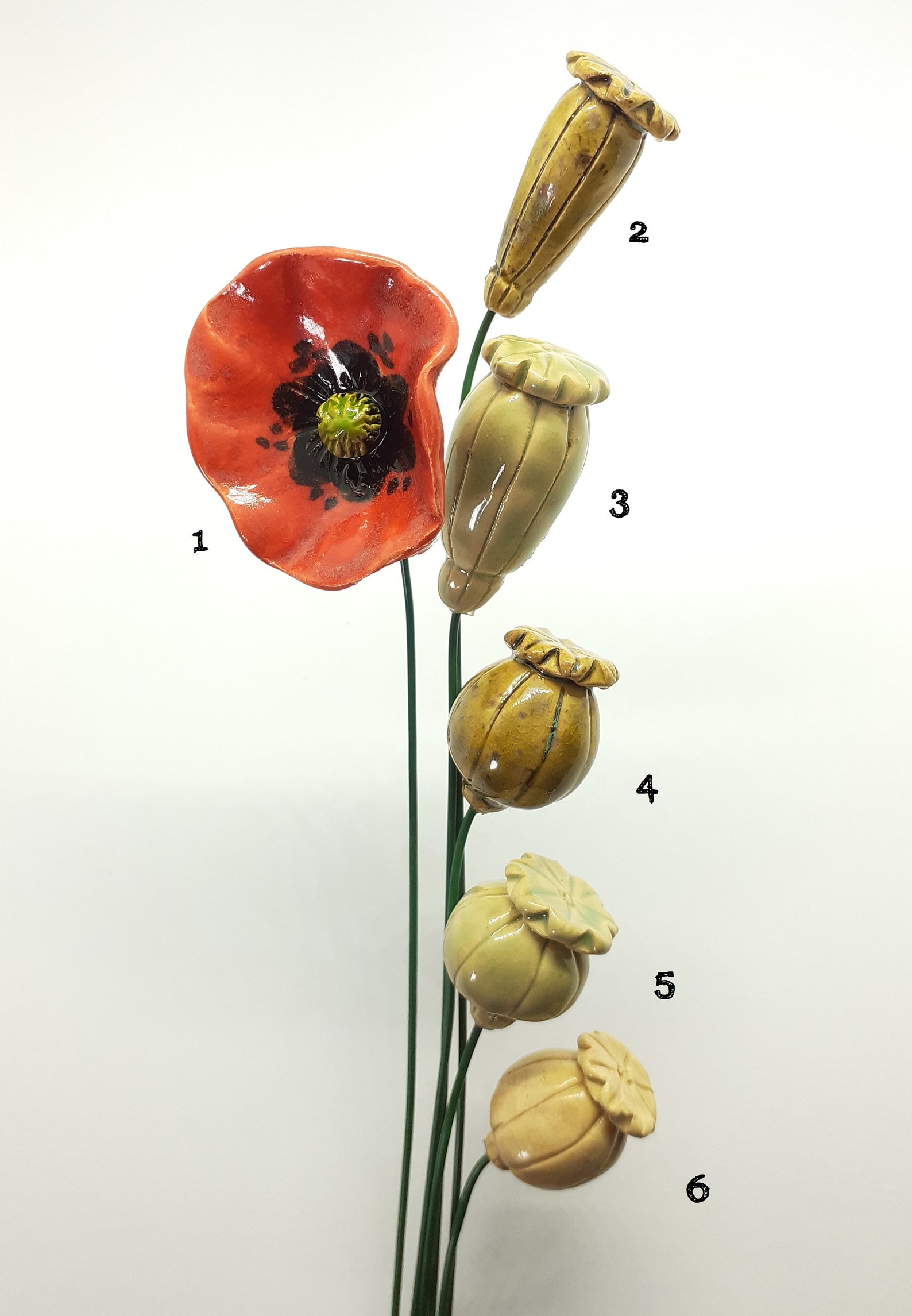 Decorative Ceramic Flowers 1pc Ceramic Poppy and - Etsy UK