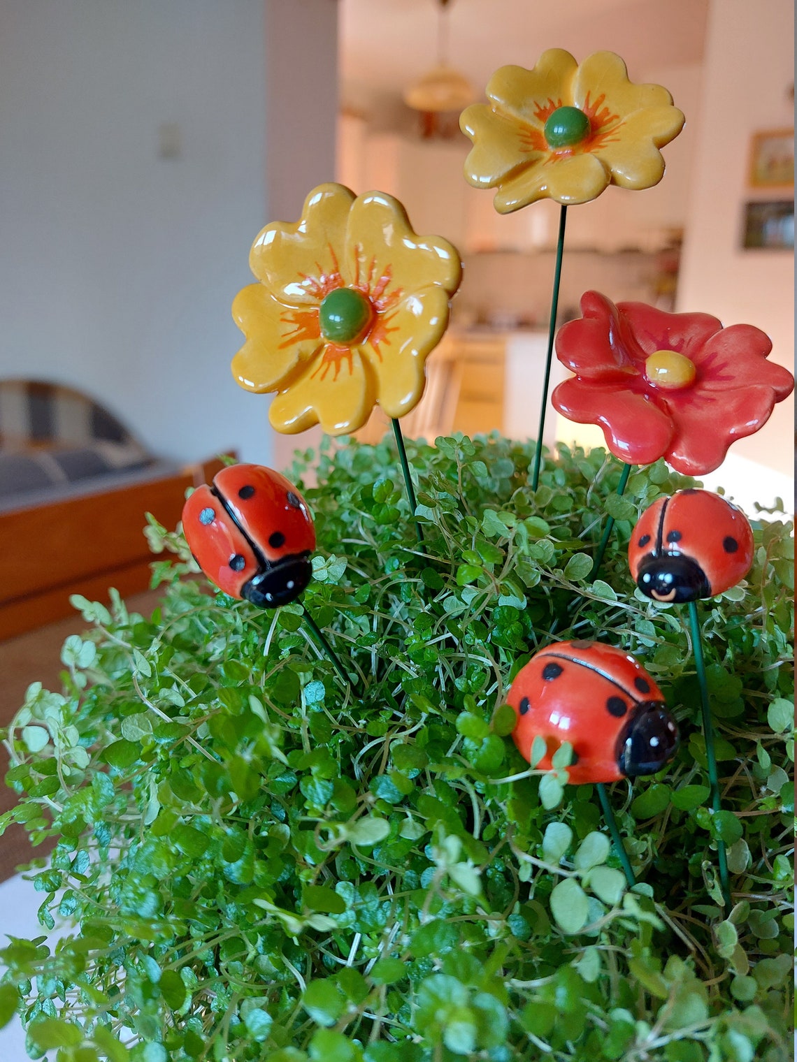 Miniature Ceramic Ladybug on Florist Wire (1 Pc) | Ceramic Ladybug ...