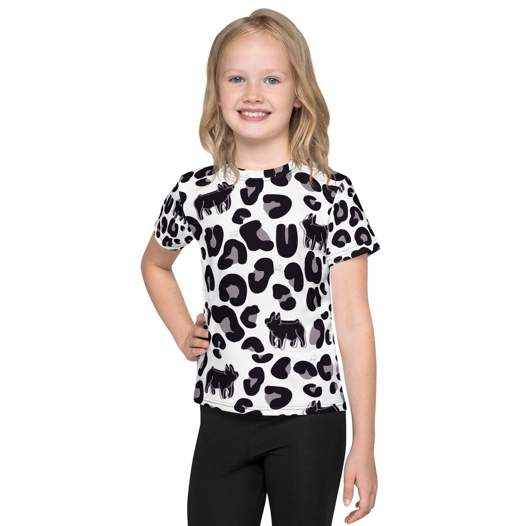 Pigs and Leopard Print Kids Crew Neck T-shirt, Show Pigs, Stock Show ...