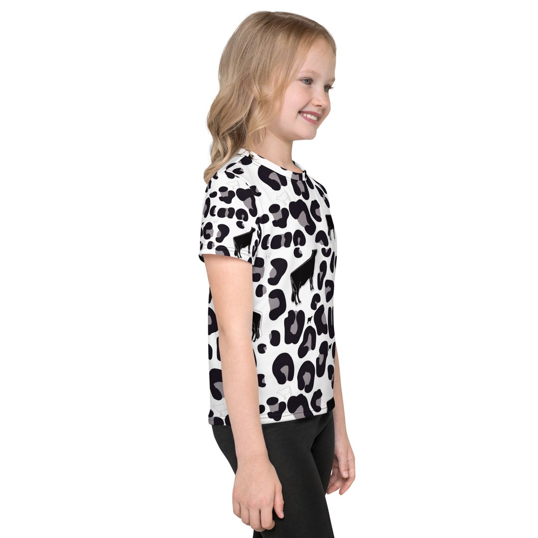 Dairy Cow and Leopard Print Kids Crew Neck T-shirt, Milk Cow, Showing ...