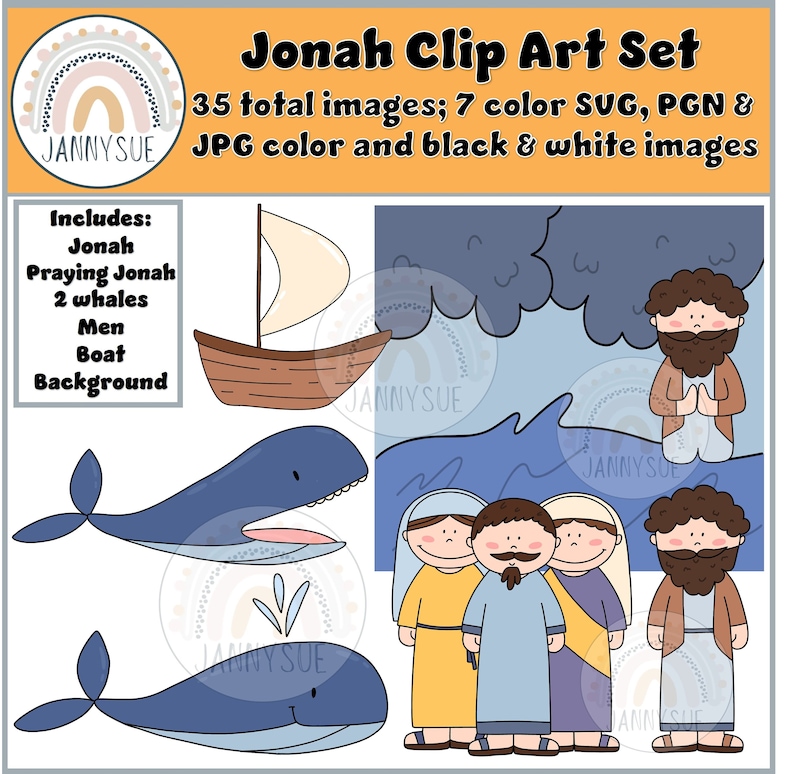 Bible Story Jonah and the Whale Clip Art - Etsy