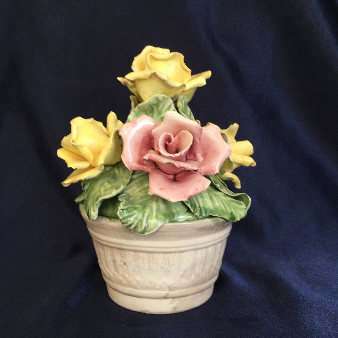 Vintage Capodimonte Roses Porcelain Pot of Roses - Etsy