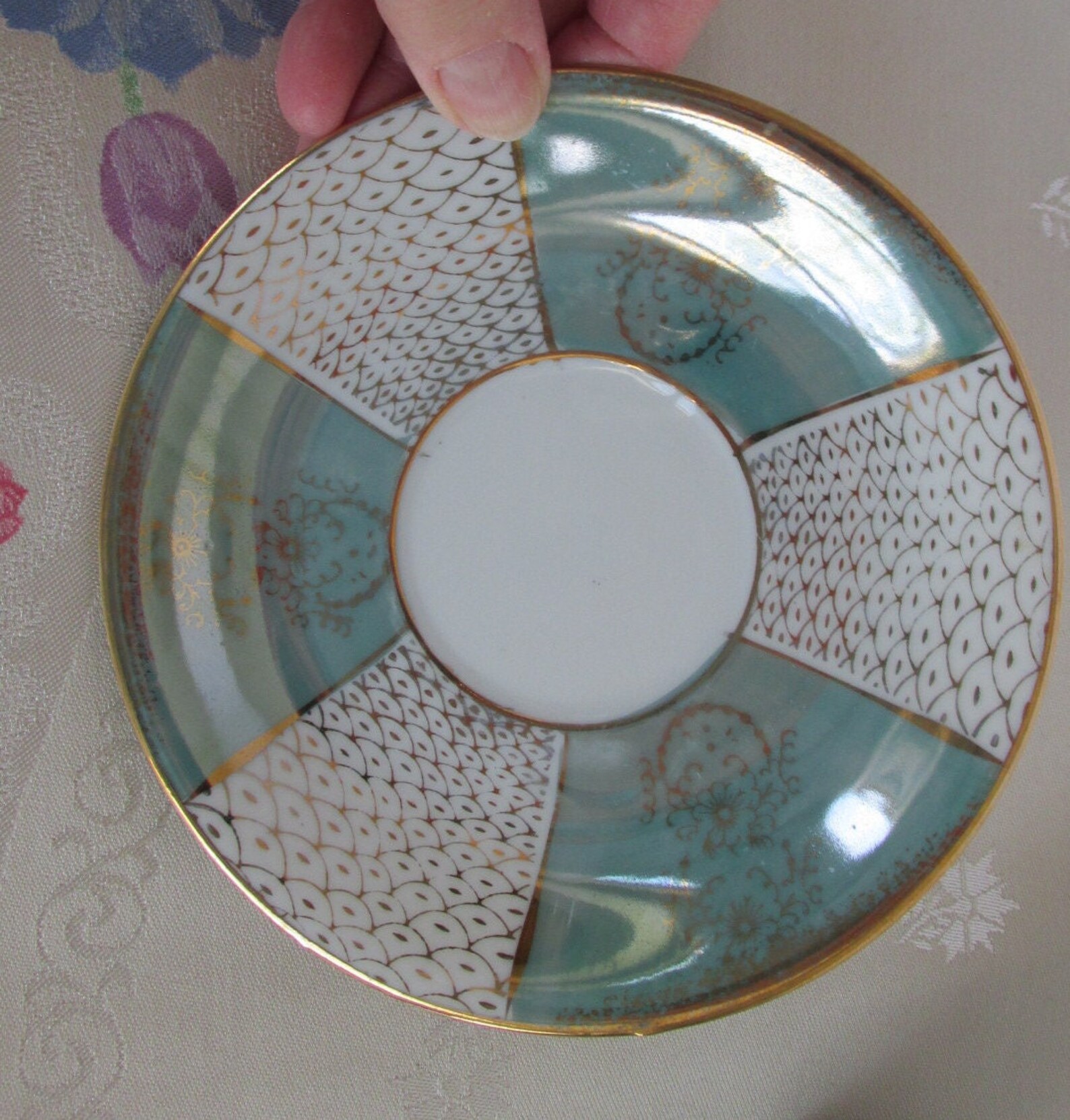 Vintage Aqua Luster Tea Cup and Saucer Gold Trim Norleans Fine Bone China Japan Lovely ...