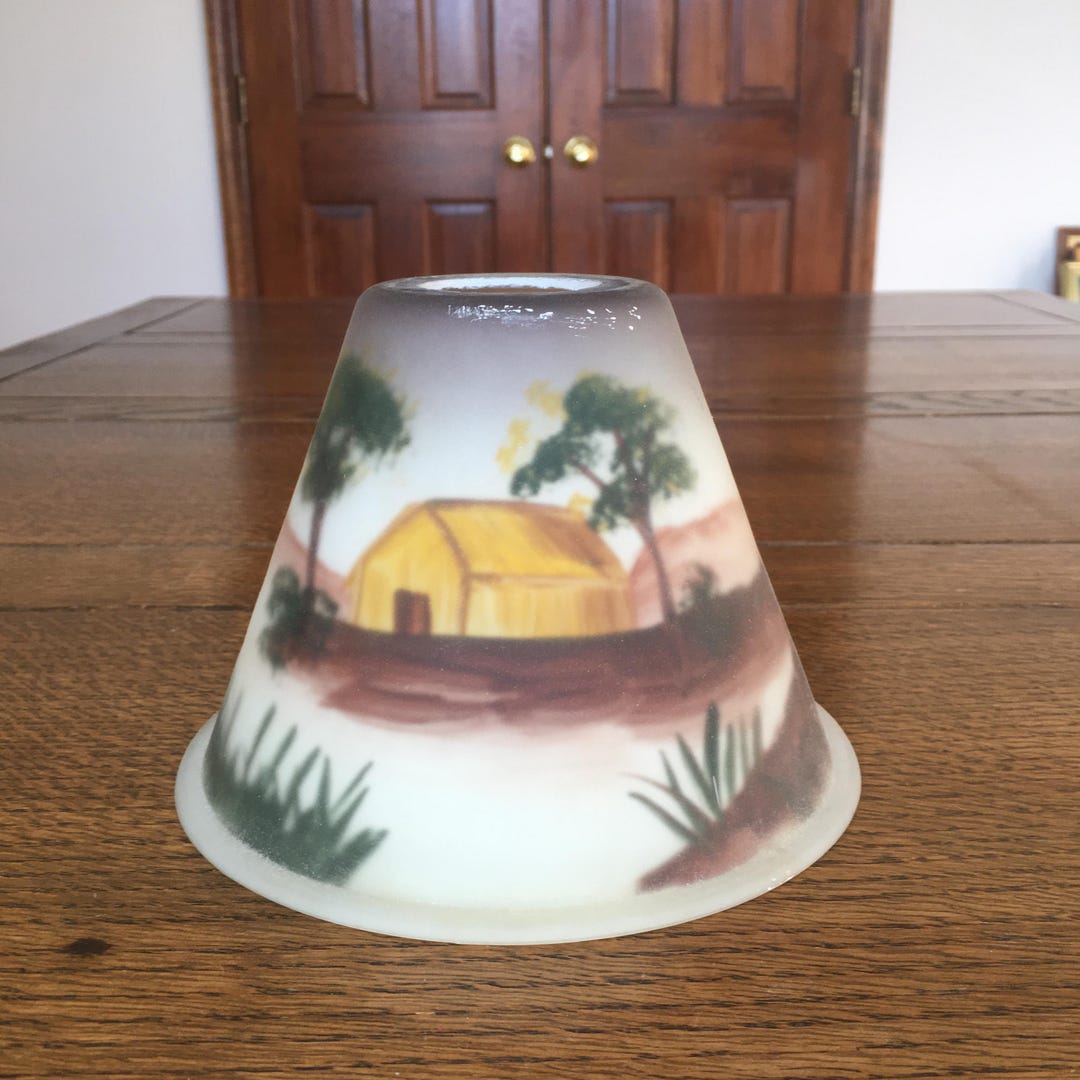 Reversed Painted Satin Glass Lamp Shade Cabin/desert Scene Vintage - Etsy