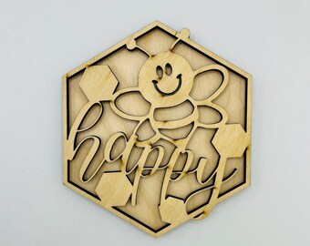 Bee Happy Wood Sign | Etsy