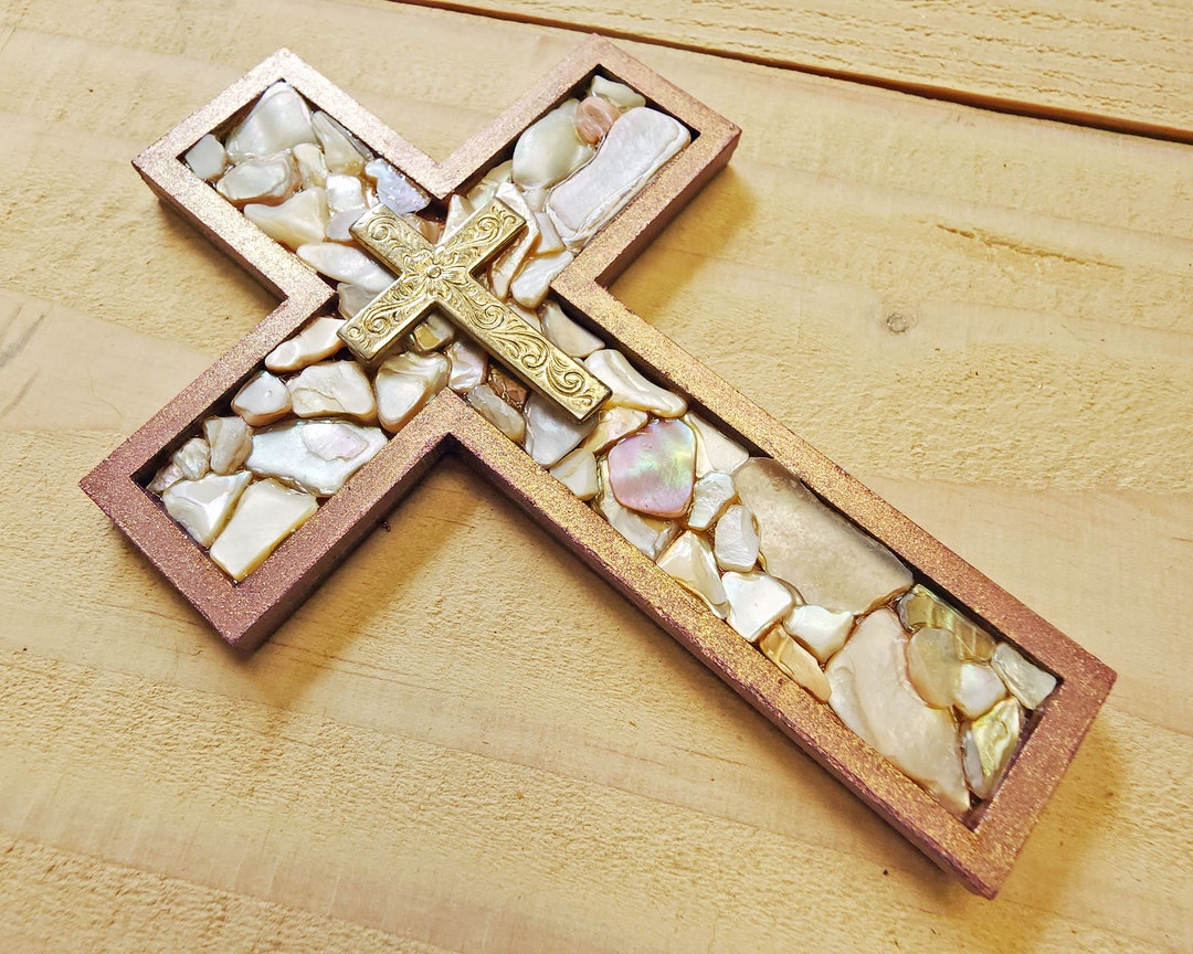 Rose Gold & White Miniature Pocket Cross With Iridescent Mother of ...