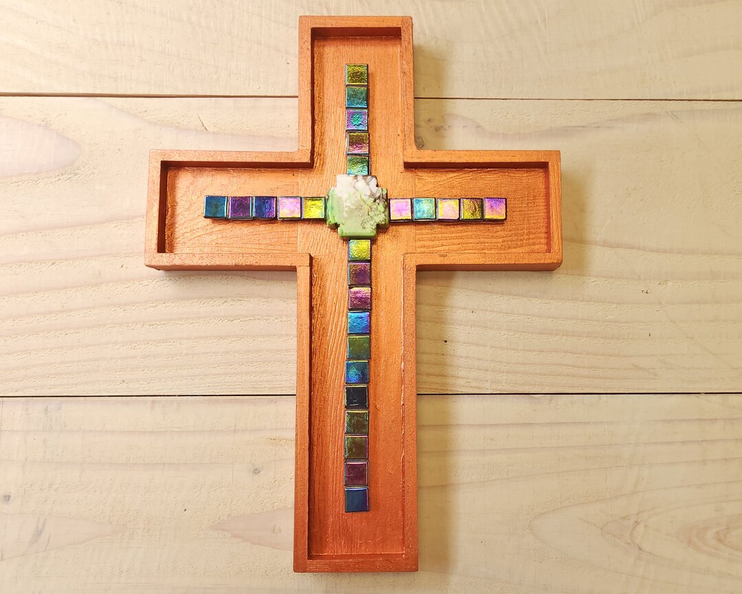Nested Crosses ~minimalist Copper Embellished Wall Cross With ...
