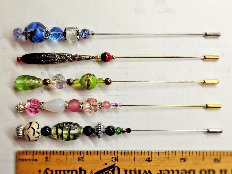 Fab Beaded 6 Inch Stick Pins ~ Shawl Brooch Pin ~ Scarf Pin ~ Lapel Pin ...