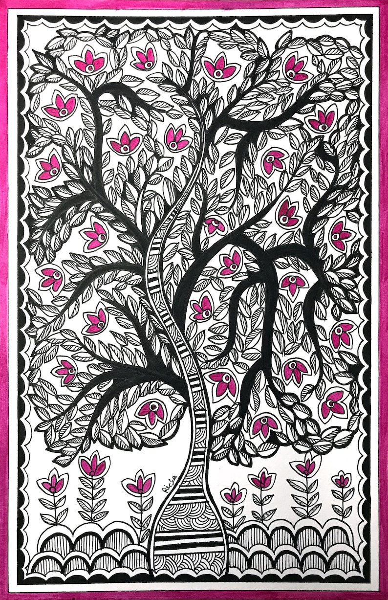 Madhubani Painting Tree of Life, Indian Traditional Folk Art ...