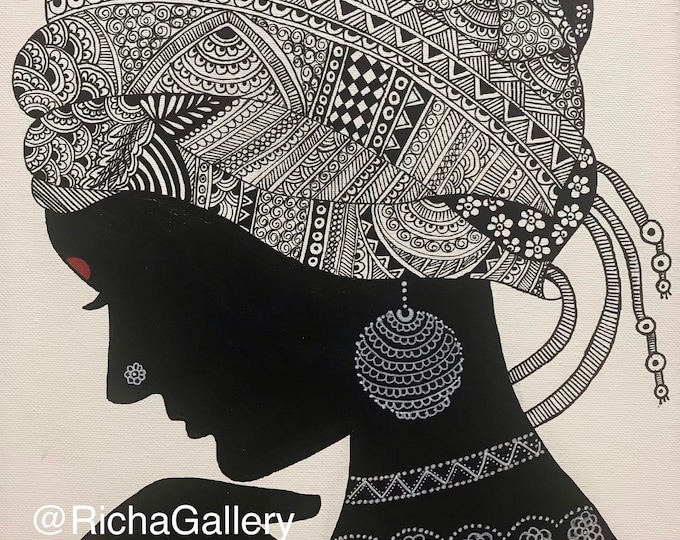 Woman in Turban Original Mandala/zentangle Style Madhubani Painting ...