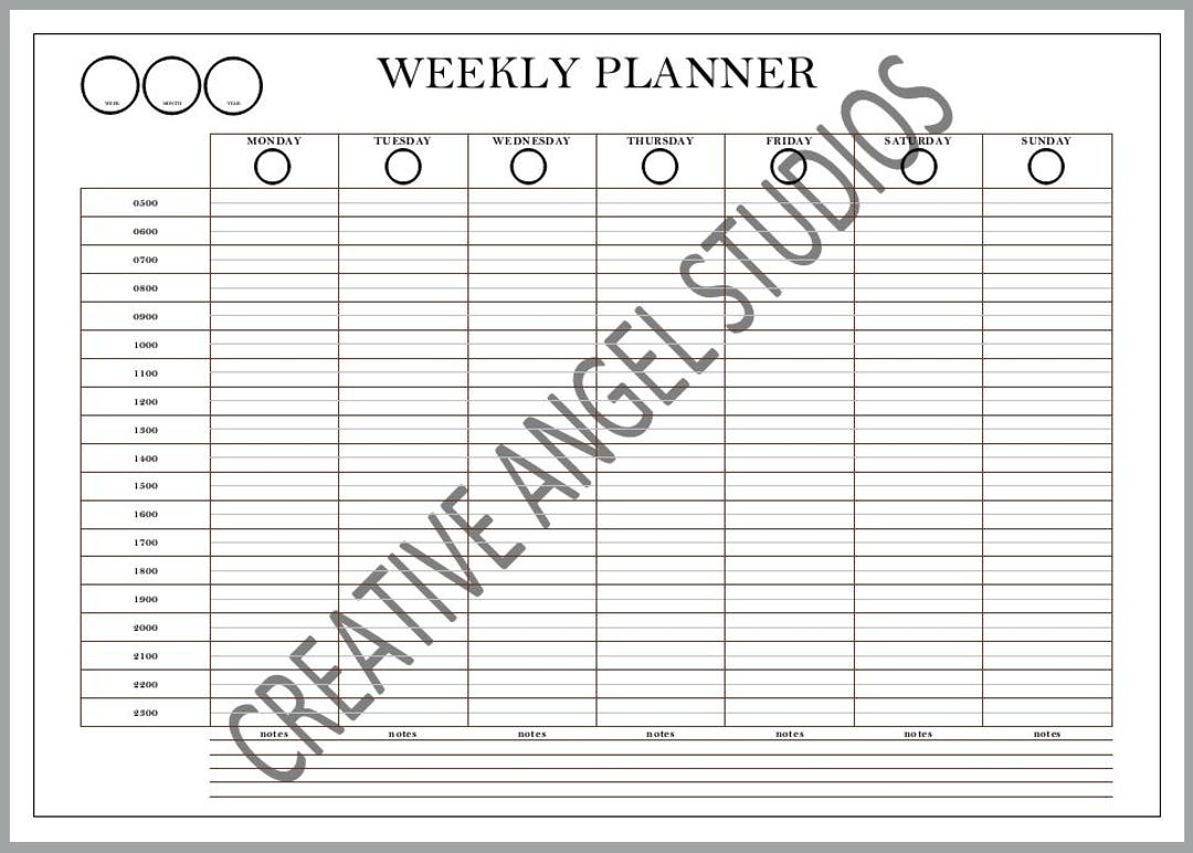 Minimalist A3 Weekly Planner Printable Black & White - Etsy
