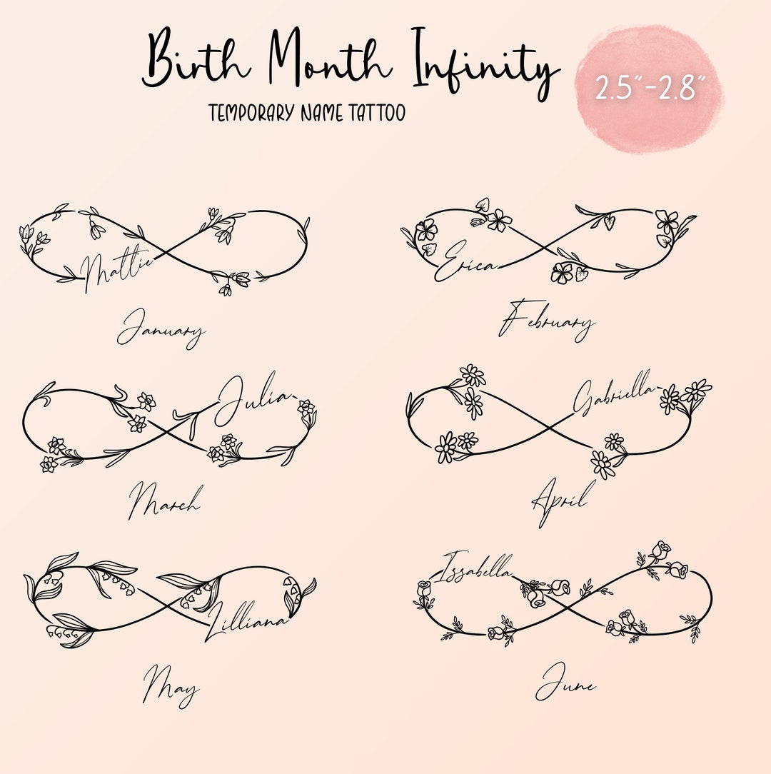 Birth Month Flower Infinity Temporary Name Tattoo - Etsy