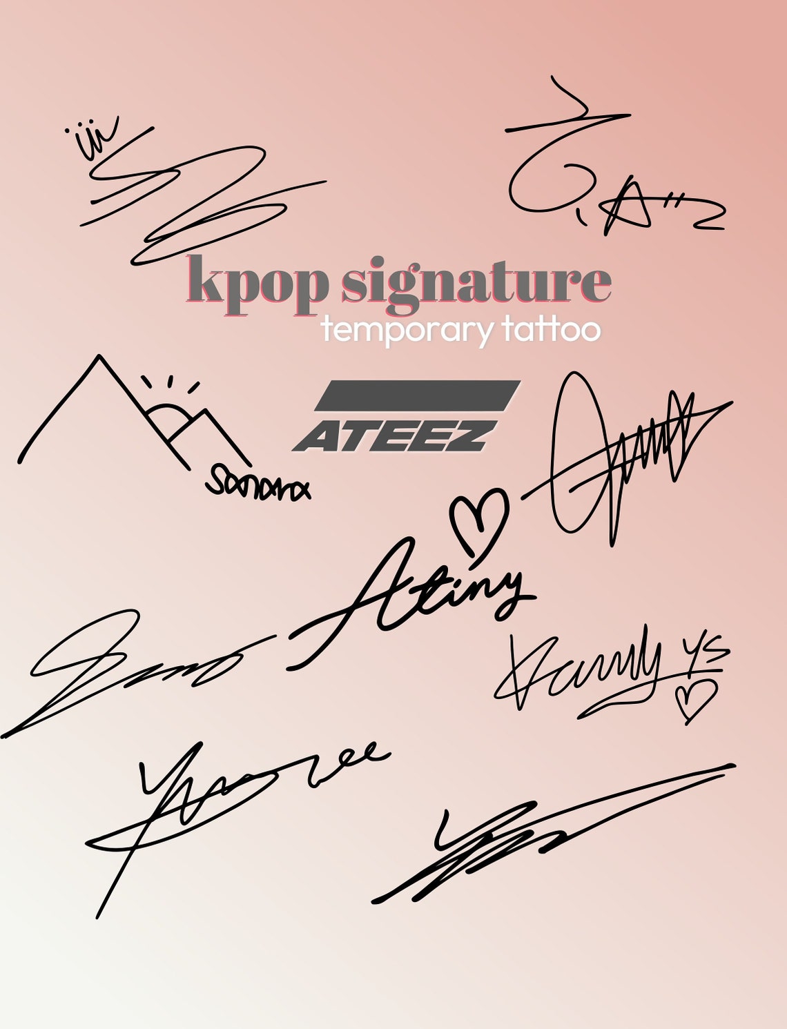 Kpop Group Ateez Signature Temporary Tattoo - Etsy