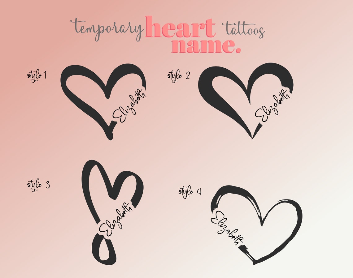 Custom Heart Temporary Personalized Name Tattoo | Etsy