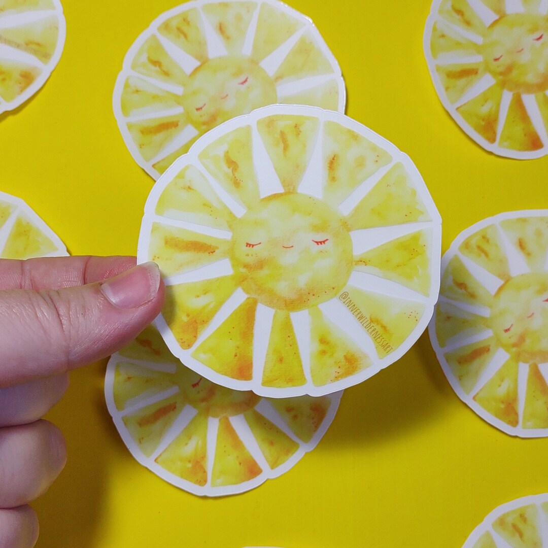 Happy Sun Sticker, Smiley Face Sun Sticker, Transparent, Yellow Hydro ...