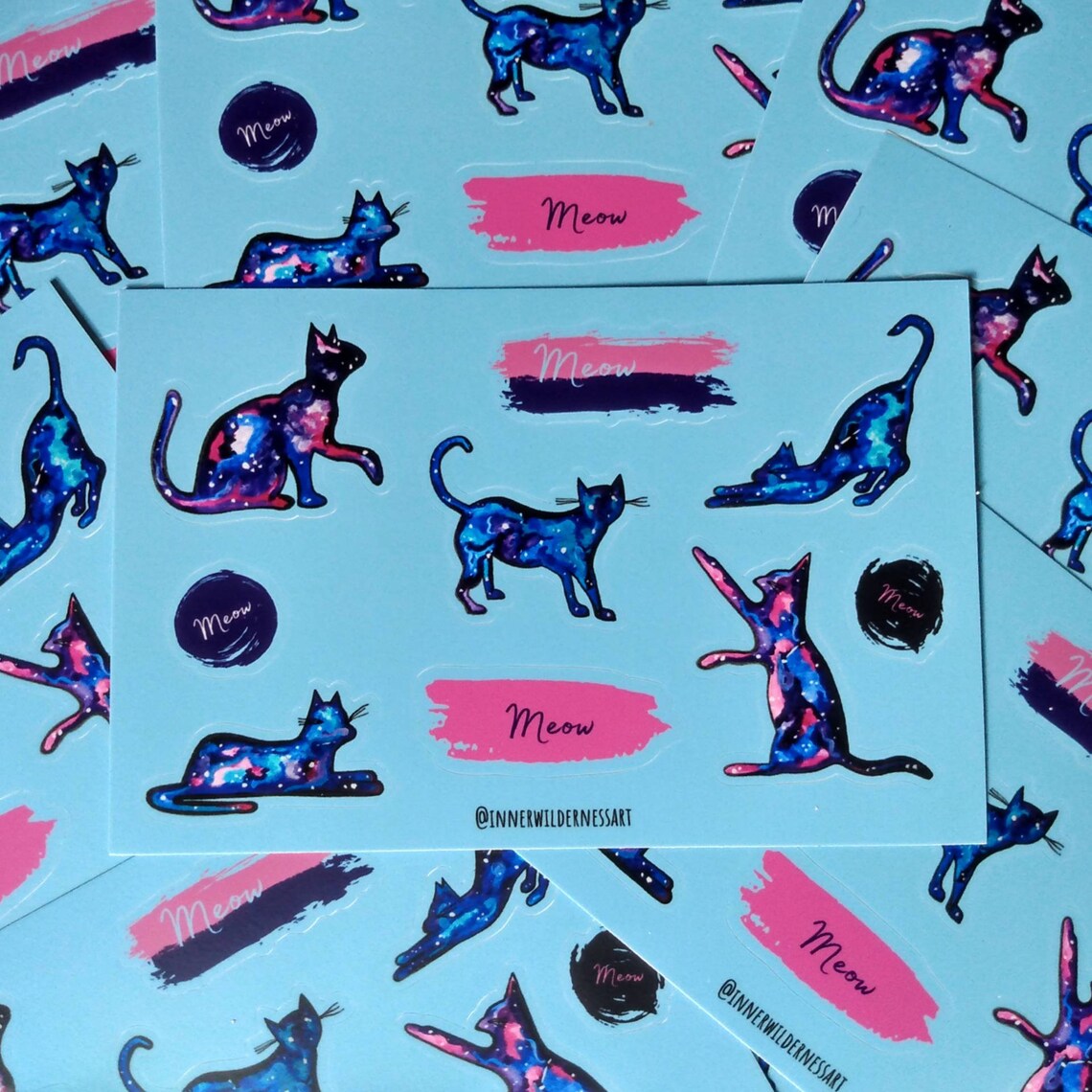 Galaxy Cat Sticker Sheet Cosmic Cat Stickers Meow Sticker | Etsy