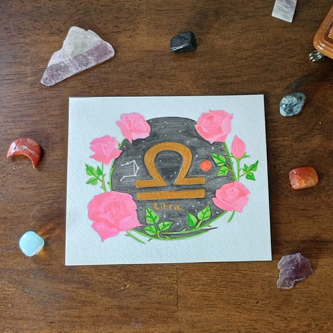 Libra Zodiac Painting, Floral Painting, Pink Roses Painting, Astrology ...