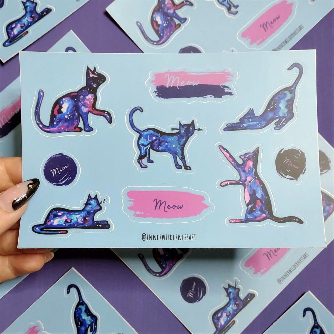 Galaxy Cat Sticker Sheet, Cosmic Cat Stickers, Meow Sticker, Kiss Cut ...
