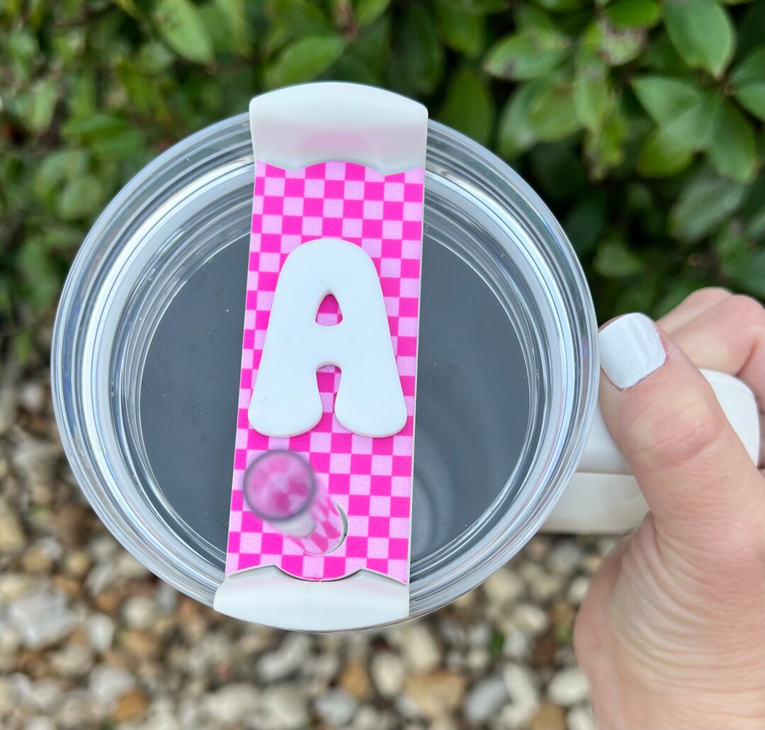 Checkered Stanely Name Plate || Pink Checkered Tumbler Name Plate ...