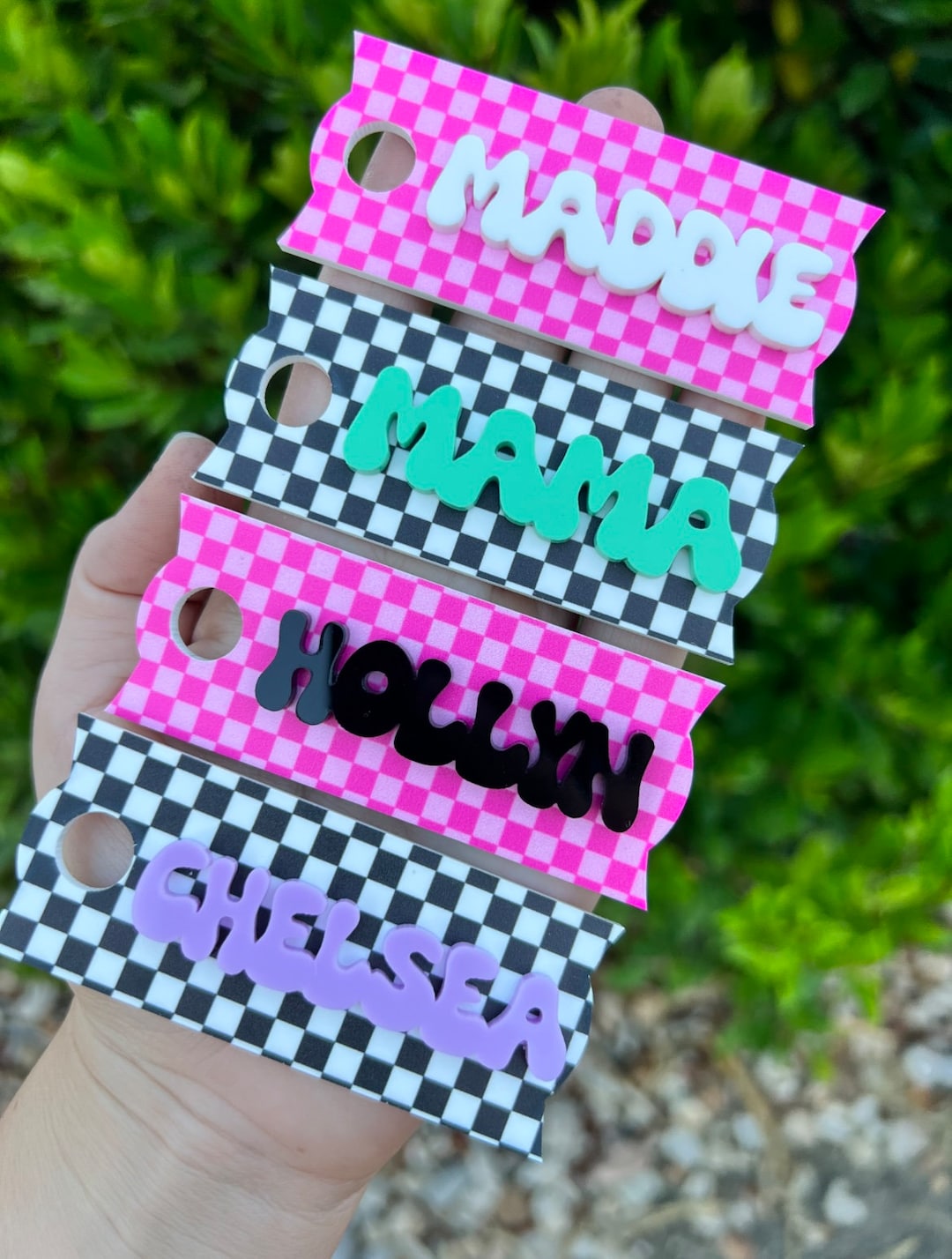 Checkered Stanely Name Plate || Pink Checkered Tumbler Name Plate ...