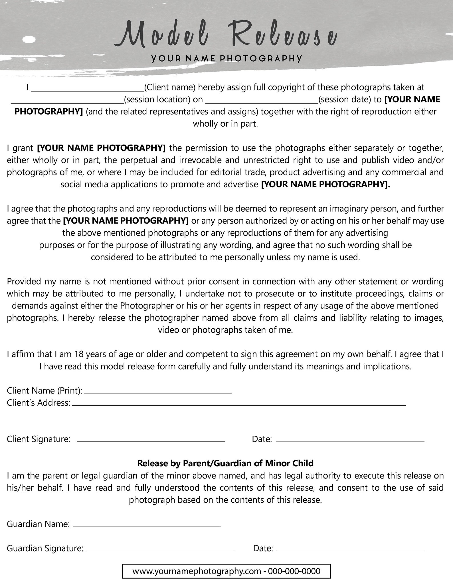 Photography Model Release Template GRAY | PSD Format for Easy Editing ...