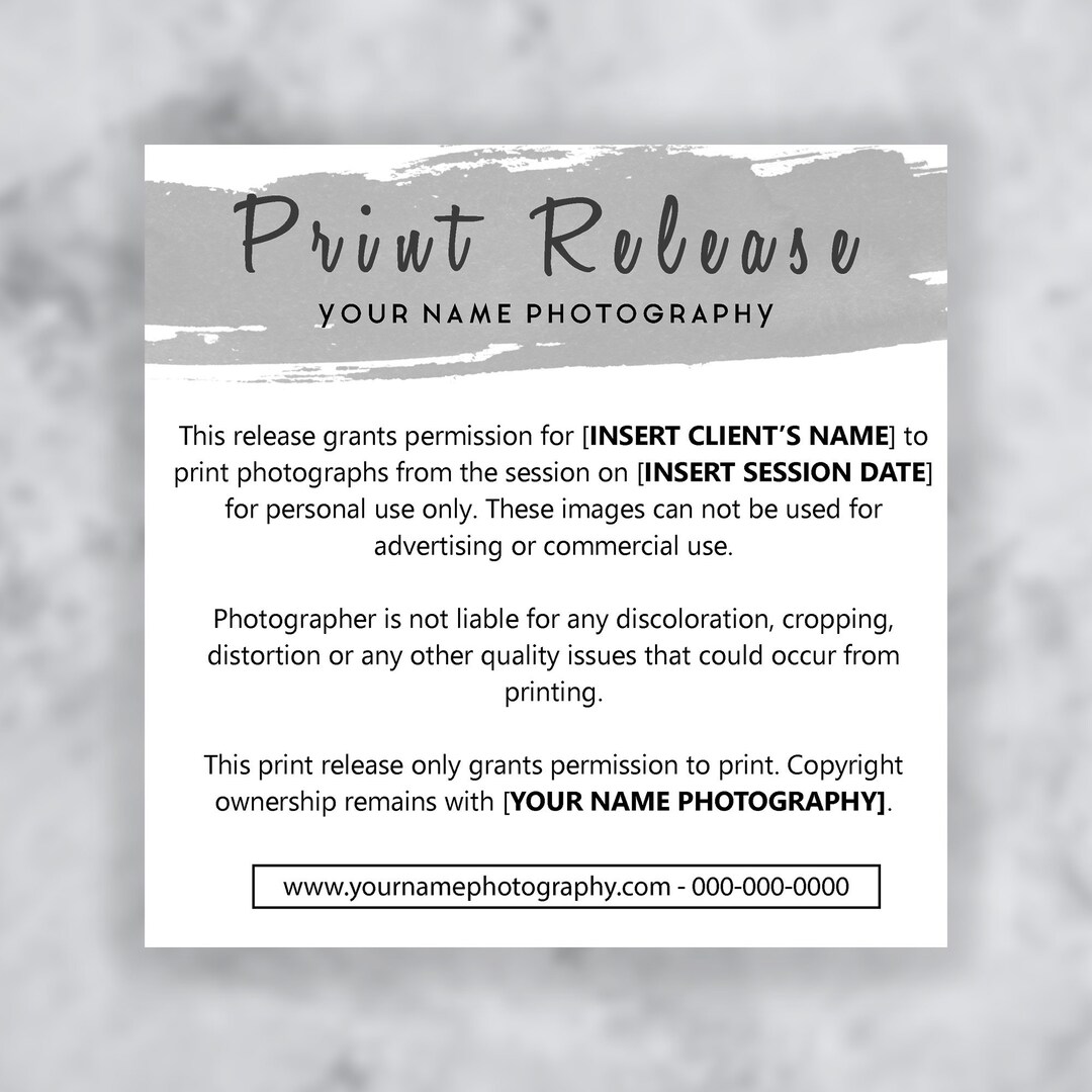 Photography Print Release Template GRAY PSD Format for Easy Editing 5in ...