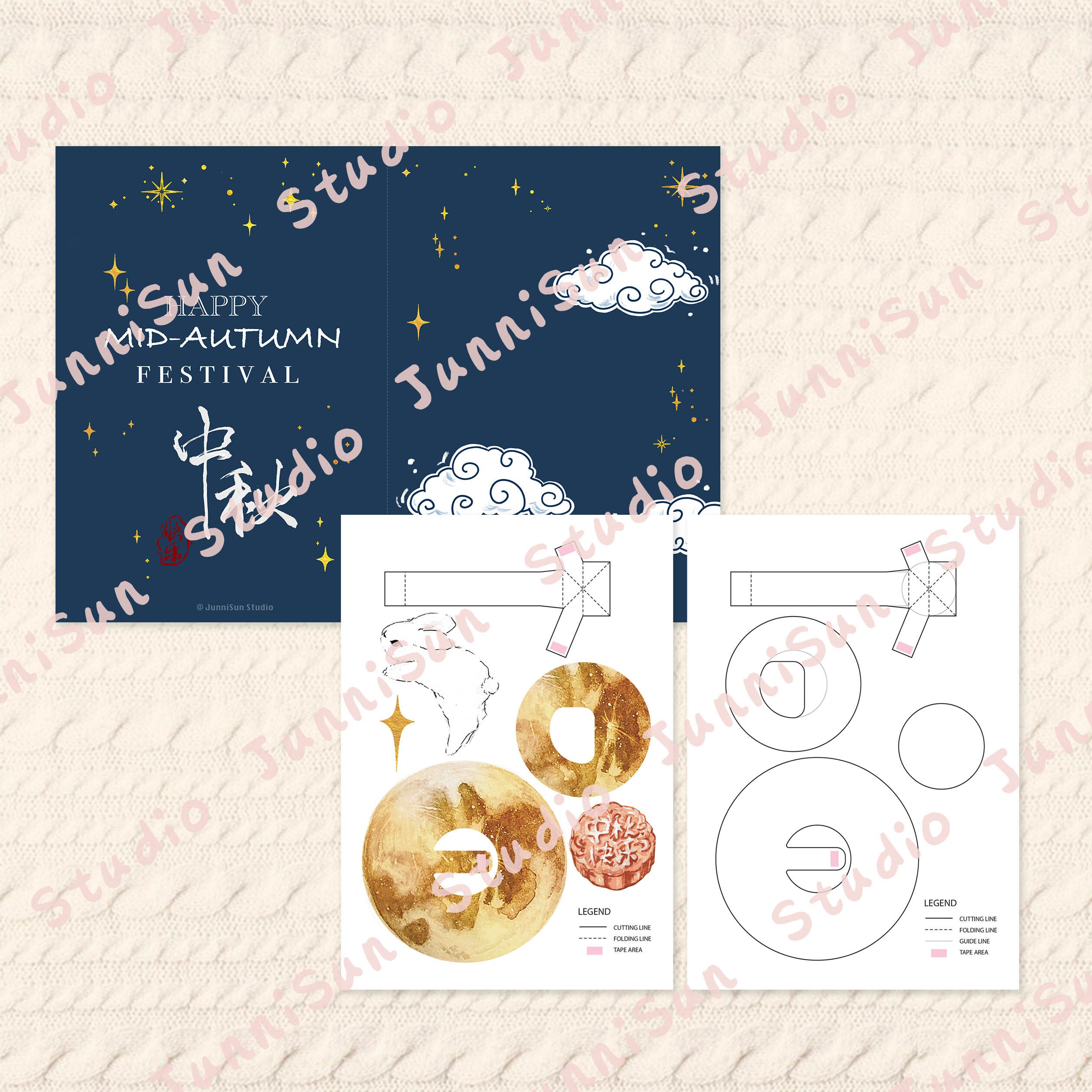 Bunny+moon POP-UP Card Template | Junnisun Bullet Journal - Etsy