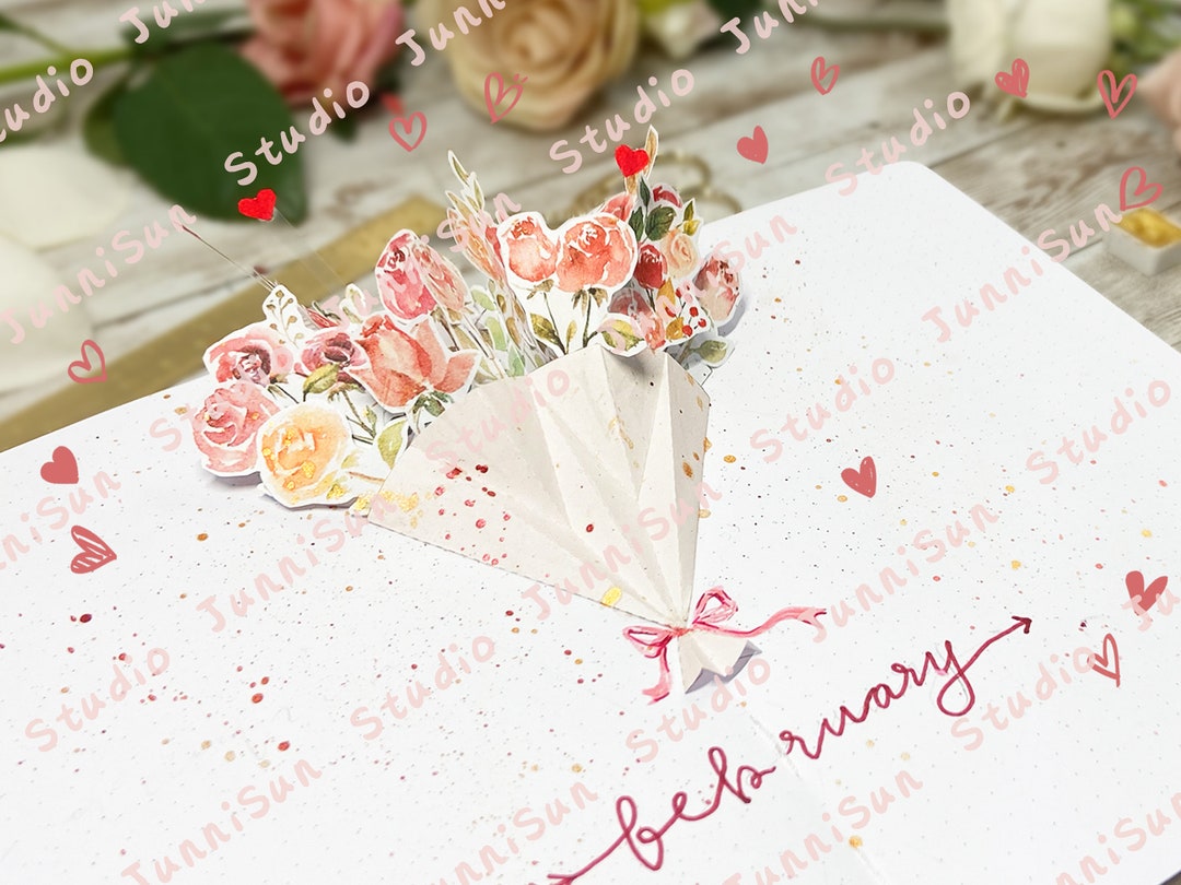 Rose Bouquet POP-UP Card Template | Junnisun Bullet Journal - Etsy