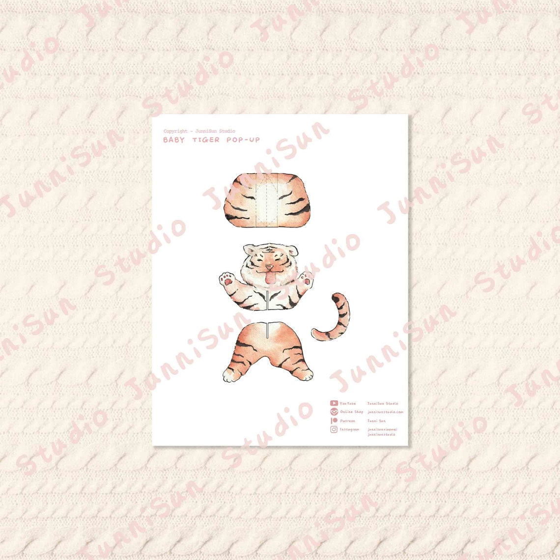 Baby Tiger POP-UP Card Template | Junnisun Bullet Journal - Etsy