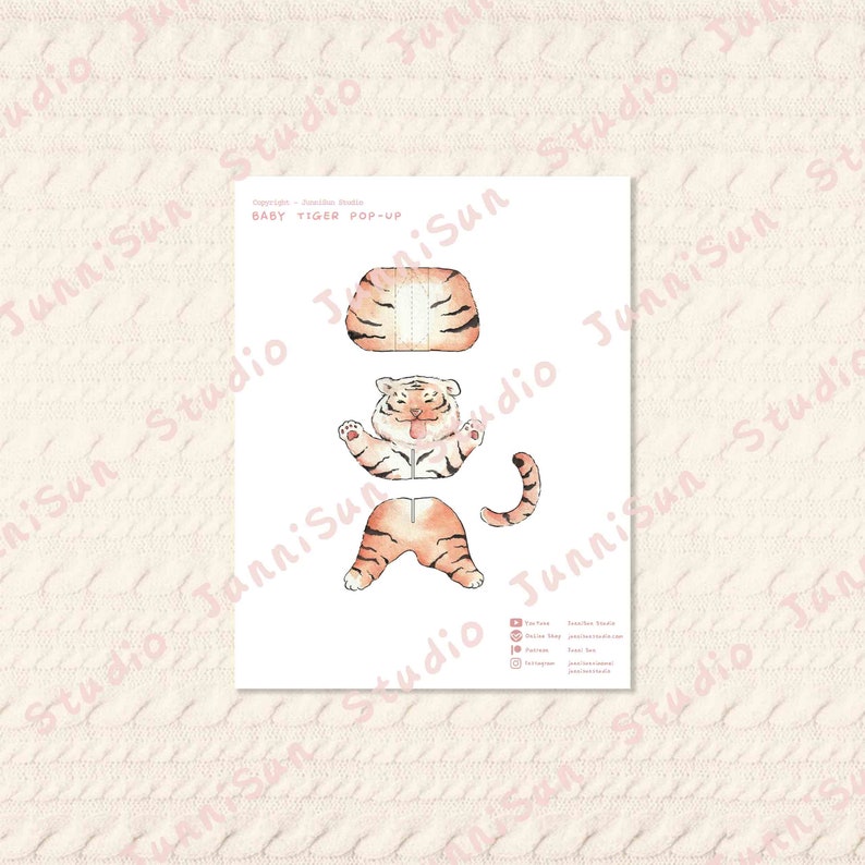 Baby Tiger POP-UP Card Template | Junnisun Bullet Journal - Etsy