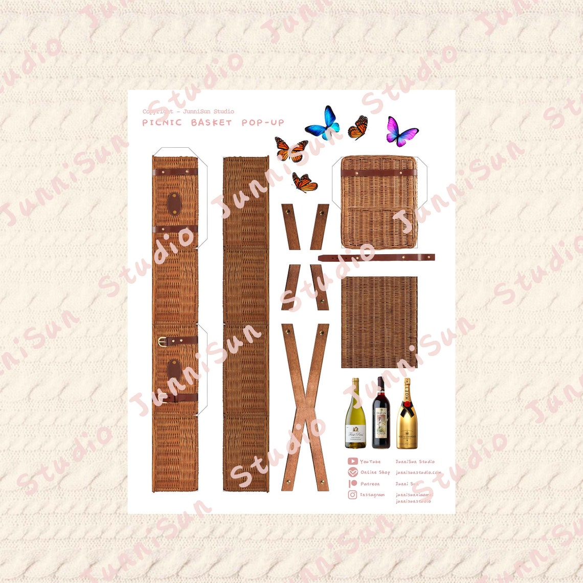 Picnic Basket POP-UP Card Template Junnisun Bullet Journal - Etsy