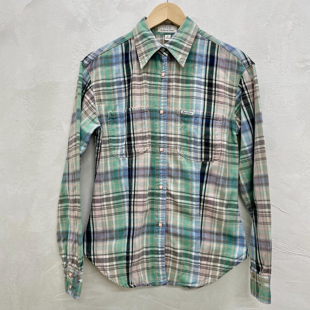 Vintage Guess Plaid Western Shirt Medium Womens Guess Snaps Button Down ...